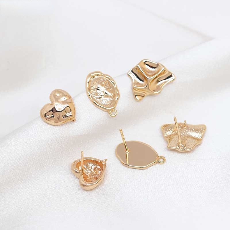 耳環 耳針 diy 14k 包金 18K 一對 保色 女王 頭像 手工 耳飾 配件 925 銀針 桃心 帶吊環 | 蝦皮購物