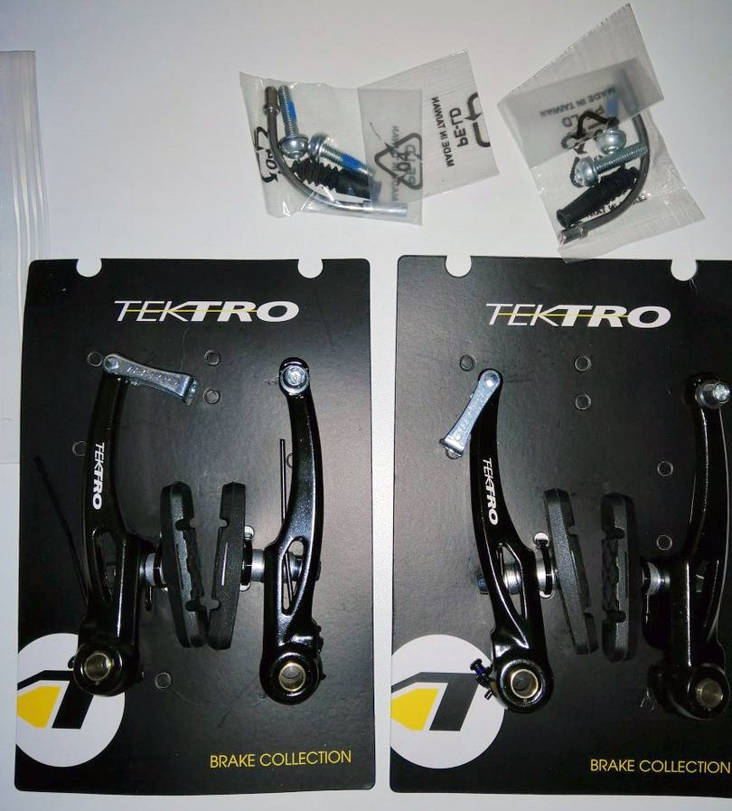 熱賣款【速度公園】TEKTRO 855AL 登山車V型煞車夾器 黑/銀，鋁合金 附保護套、彎管、螺絲，自行車 煞夾 V夾 | 蝦皮購物