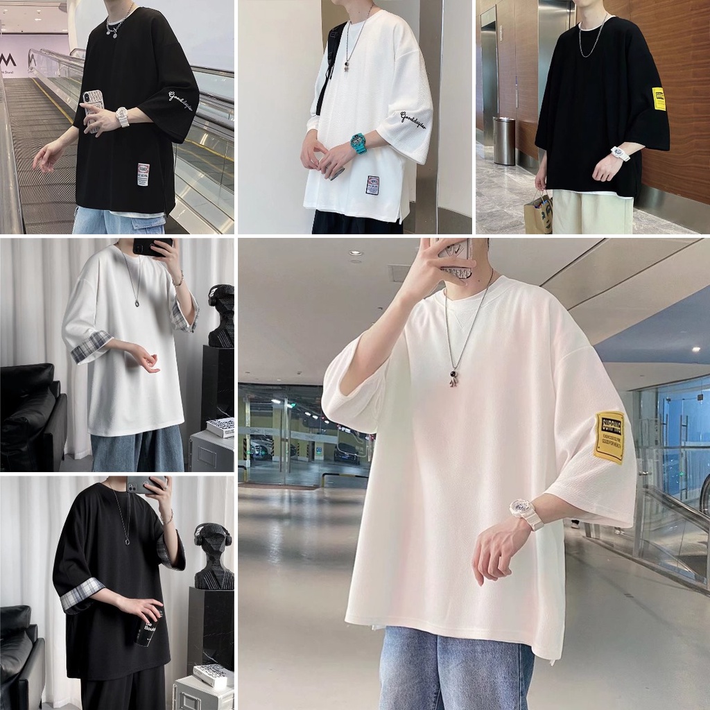 七分袖男 T袖男生 上衣男士【M-5XL】字母男春夏簡約時尚ins潮流寬松圓領百搭t恤男學生痞帥潮流短袖 @名匯衣社男裝 | 蝦皮購物