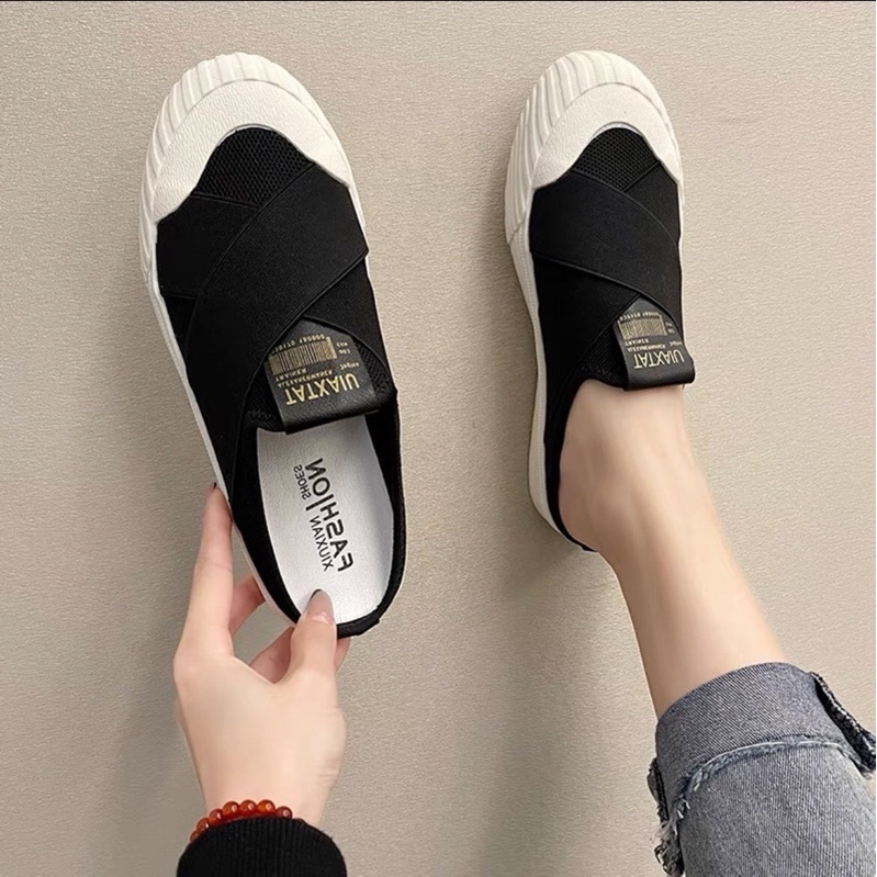 【Joyishoes 台灣出貨】帆布休閒鞋 半包跟鞋 懶人鞋 穆勒鞋 厚底休閒鞋 小白鞋 繃帶拖#9573#9572 | 蝦皮購物