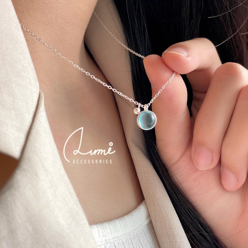 [ALUMI] 水藍圓晶｜S925純銀 圓型藍水晶 短項鍊 鎖骨鍊 飾品 純銀項鍊 | 蝦皮購物
