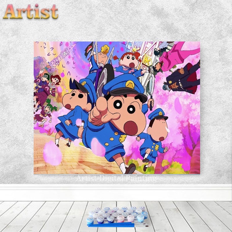 Artist DIY數字油畫 卡通動漫蠟筆小新（40X40CM帶框）按數字畫 油畫 手工畫 裝飾畫 數字繪畫 | 蝦皮購物