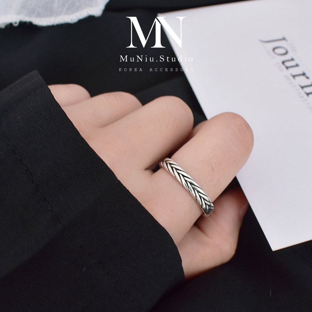 MuNiu｜s925純銀｜個性編織開口戒．可調式戒指尾戒純銀戒 魚骨帥氣學生情侶 復古做舊戒中性古著韓國飾品－全現貨賣場 | 蝦皮購物