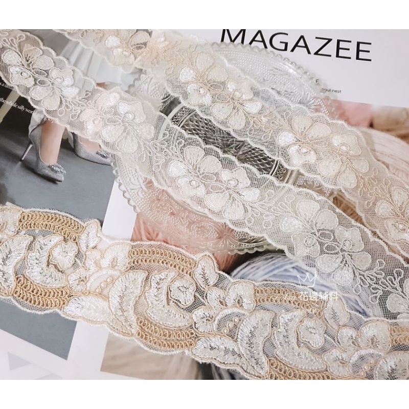 《iAsa愛莎手作材料》 白金/銀車骨網紗蕾花邊DIY服裝輔料服裝裝飾百搭唯美 | 蝦皮購物