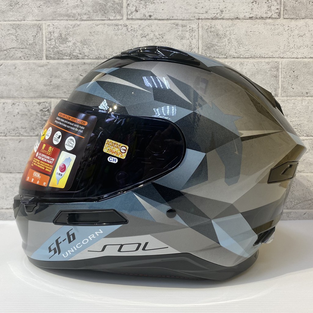 【台北新莊安全帽】🔥免運🔥SOL SF-6 獨角獸 黑/銀 內藏墨鏡 全罩 內襯全可拆洗 SF6 | 蝦皮購物