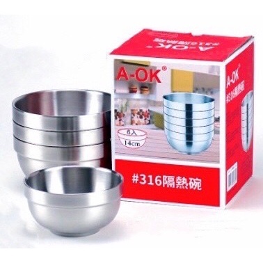 A-OK 316不鏽鋼雙層碗 12CM 14CM 16CM 單入 | 蝦皮購物