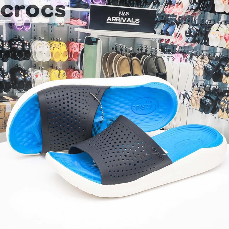 Crocs 卡駱馳 克駱格 LiteRide 男鞋 沙灘鞋 一字拖 防滑 涉水鞋 情侶鞋 涼拖鞋 205183 深藍白 | 蝦皮購物