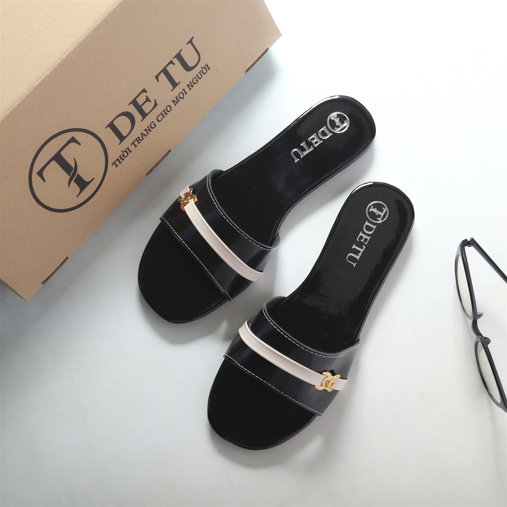 Detu NDV01 水平皮帶拖鞋, 黑色簡單, 適合女性 | 蝦皮購物