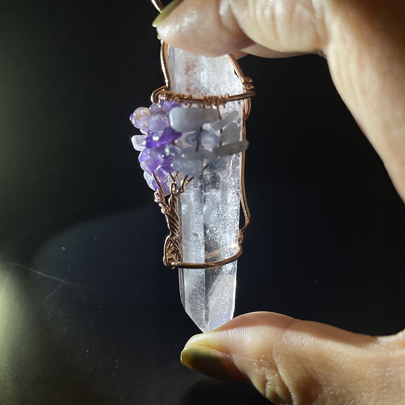 P1119-天然水晶療癒-白水晶能量柱與銅線纏繞生命樹-本月結緣特價彩蛋 | 蝦皮購物
