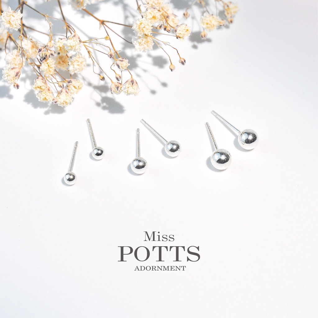 MissPotts｜純手工全銀系列 銀色光珠耳釘 S925純銀耳環 純銀飾品 圓珠 銀珠 耳棒 耳針 耳釘 | 蝦皮購物