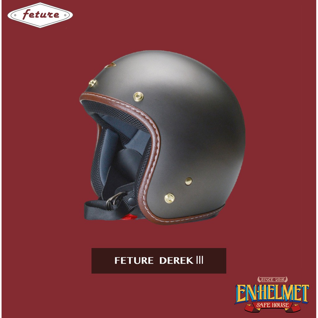 『EN安全帽』免運 Feture Helmet Derek 玄武灰 皮革 邊條 安全帽 3/4 半罩 復古帽 飛喬 | 蝦皮購物