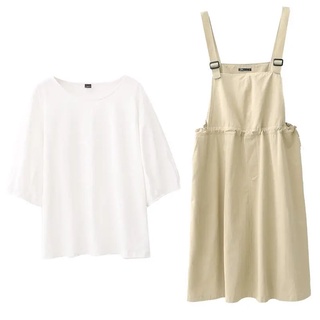 3XL~9XL 大尺碼 女生短袖套裝 遮肉顯瘦 短袖T恤+揹帶裙 兩件套 學院風 時尚百搭 疊穿 遮肚洋裝 ins潮 | 蝦皮購物