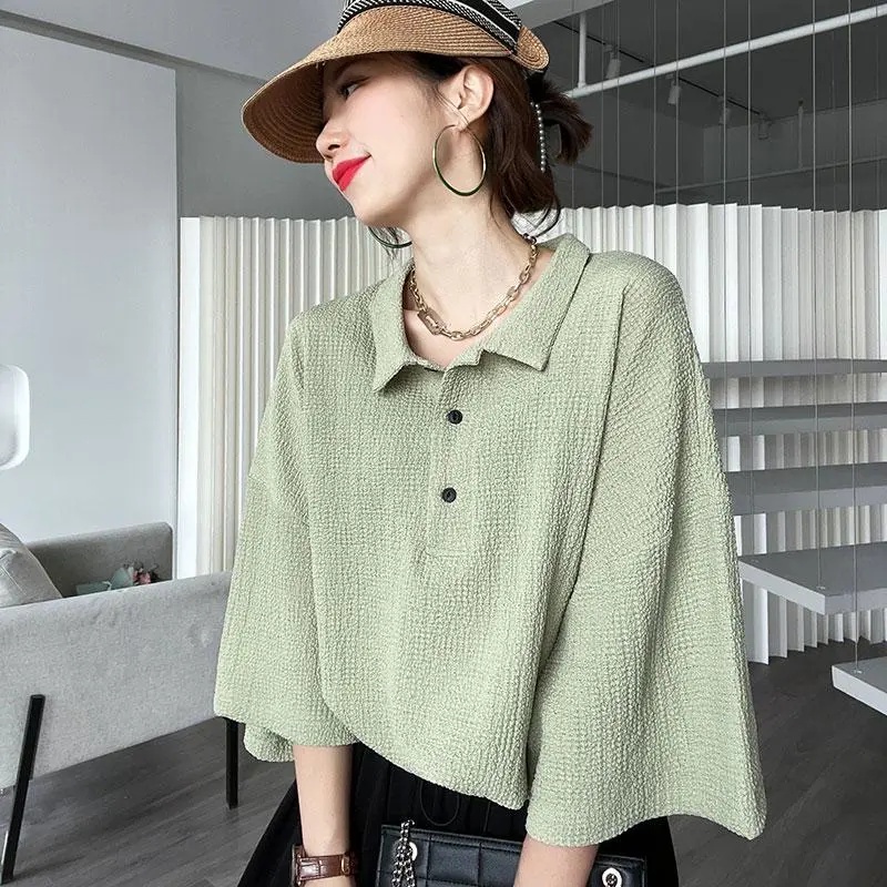 L~4XL 大尺碼 女生短袖POLO衫 學院風 時尚百搭 素色 美式 寬鬆 T恤衫 ins潮 簡約 小眾設計感 上衣 | 蝦皮購物