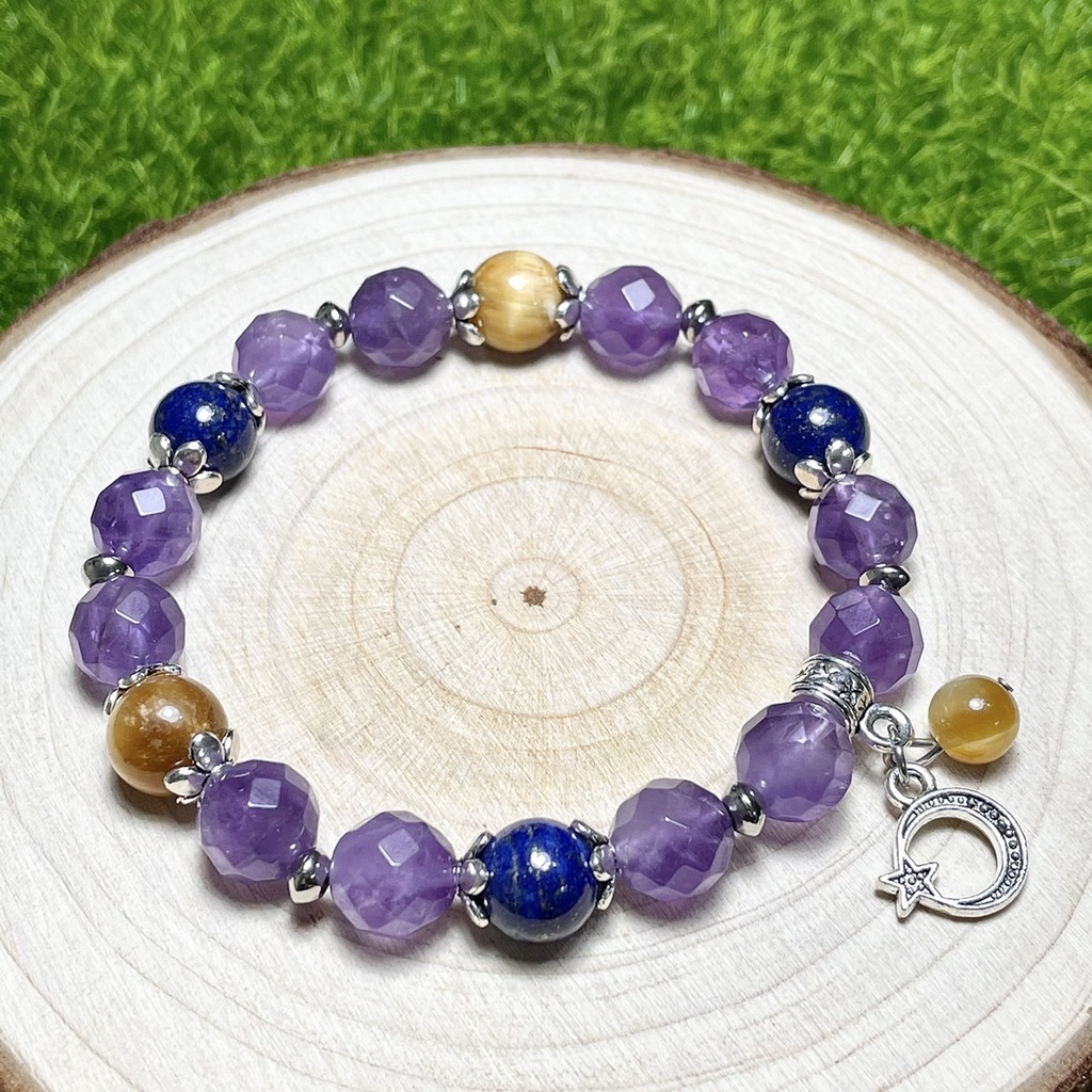 CS Crystal 編號64 中秋節系列 - 紫水晶+青金石+黃金虎眼石設計款 | 蝦皮購物