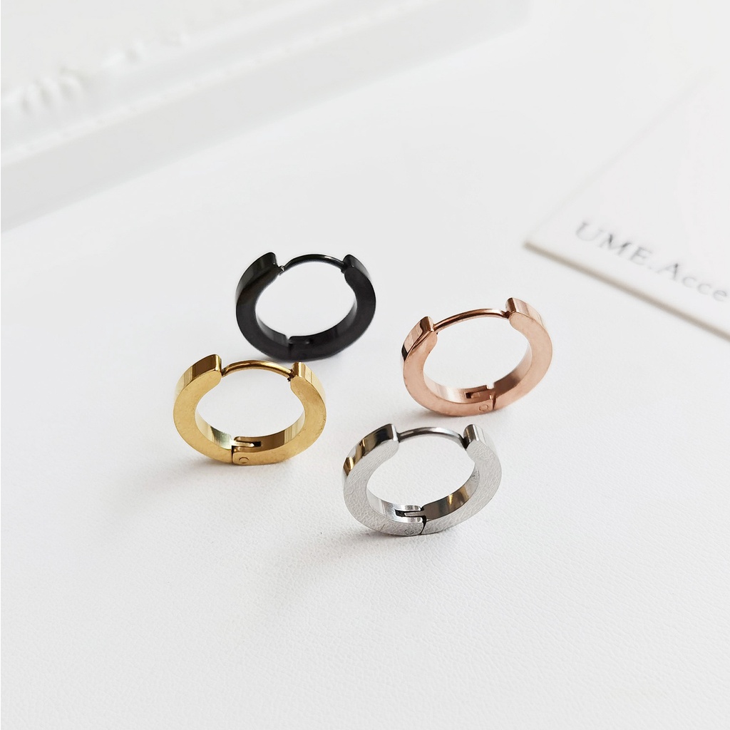 鈦鋼耳環 窄邊圈圈耳環【UME.Acce】洗澡可戴 不退色鋼耳環 鋼鍍18K金 | 蝦皮購物