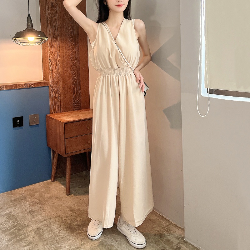 V領美背連身長褲【819 】Sandy33女裝批發春夏新款韓系INS修身顯瘦氣質露腰無袖連身褲 V領連身褲 連身長褲 | 蝦皮購物