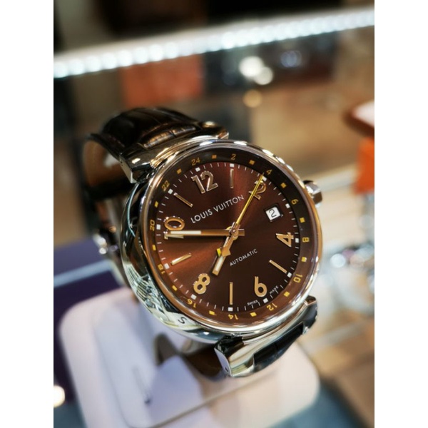 (已售出)LV Louis Vuitton 路易威登 Tambour GMT 自動上鍊 39mm 原廠鱷魚皮錶帶 機械錶 | 蝦皮購物
