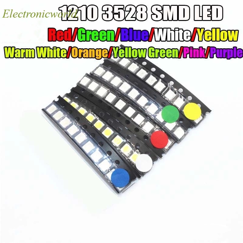 100pcs 3528 (1210) SMD LED 發光二極管燈芯片燈珠暖白色紅色綠色藍色黃色 UV RGB Micr | 蝦皮購物