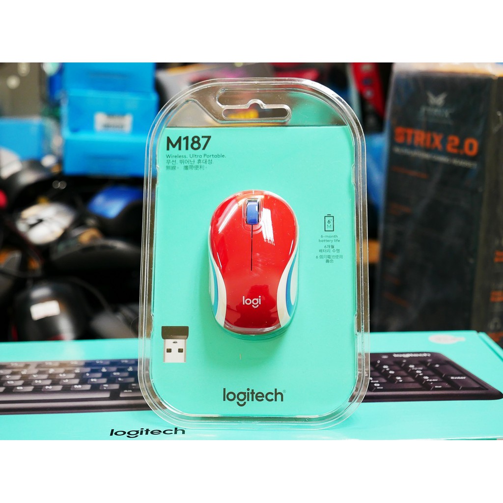 #本店吳銘 - 羅技 logitech M187 迷你無線滑鼠 小巧 輕巧 口袋 便攜 袖珍 滑鼠 3年保固 - 亮紅色 | 蝦皮購物