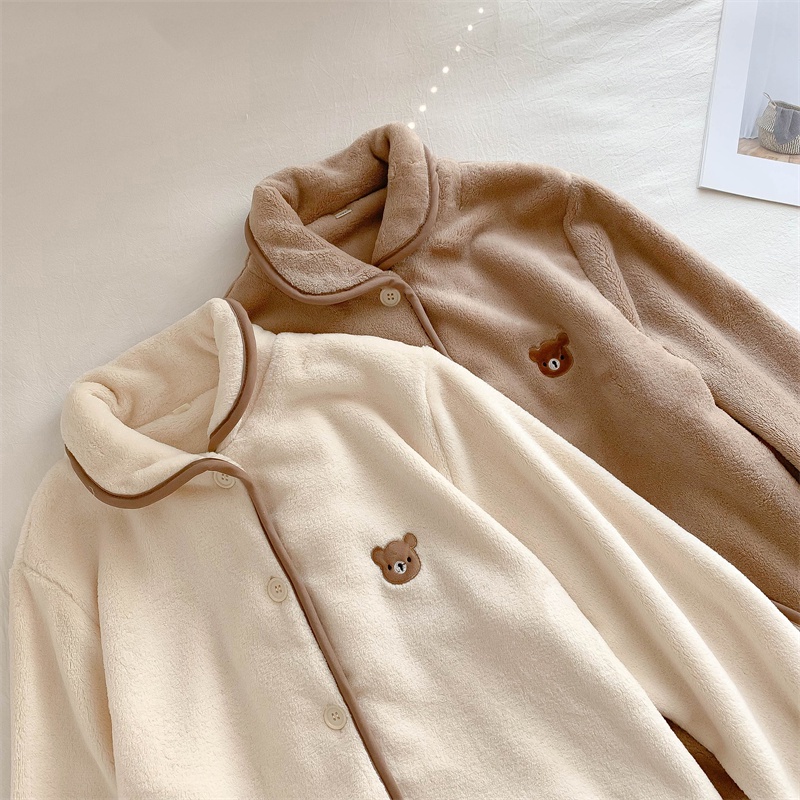 ♡ 現貨｜𝟕𝒑𝒖𝒑𝒖🧸奶油系小熊法蘭绒情侶睡衣🧸電子發票/冬季/居家服/冬天睡衣/情侶衣/男生睡衣/睡褲/聖誕禮物 | 蝦皮購物