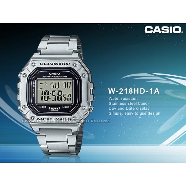 CASIO 卡西歐 手錶專賣店 國隆 W-218HD-1A 電子錶 不鏽鋼錶帶 防水50米 LED照明 W-218HD | 蝦皮購物