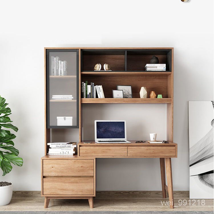 1.2M書桌書櫃連體組閤傢用電腦桌書架一體多功能北歐小戶型寫字桌 ZJSK | 蝦皮購物