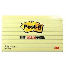 3M Post-it 利貼 可再貼橫格便條紙系列 黃(655L-1)76.2X 127mm 100張/本 | 蝦皮購物