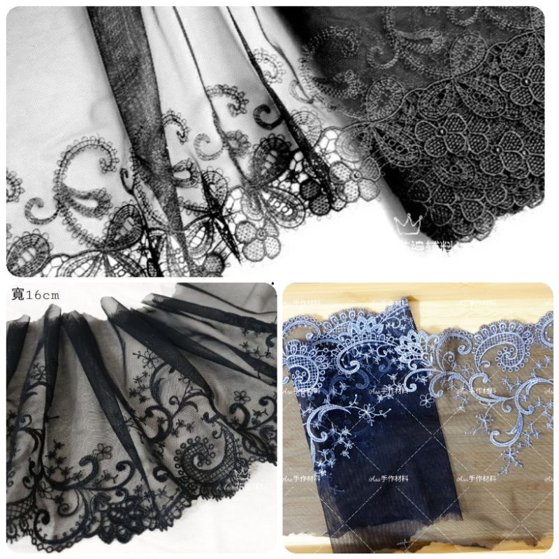 《iAsa愛莎の》手作材料 黑白藍色鳳尾花刺繡水溶邊網紗(網底微單)花邊DIY手工洛麗塔服裝家居輔料 | 蝦皮購物