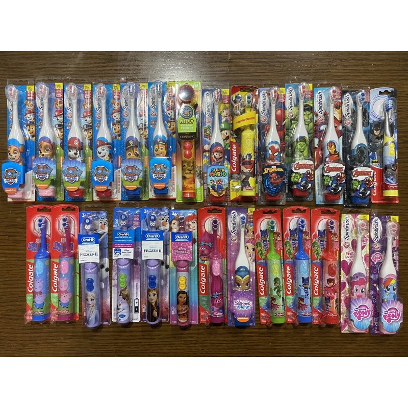 不能換刷頭加拿大🇨🇦兒童電動牙刷Spinbrush & Oral B & Colgate 汪汪隊蜘蛛人侏羅紀公園瑪麗歐 | 蝦皮購物