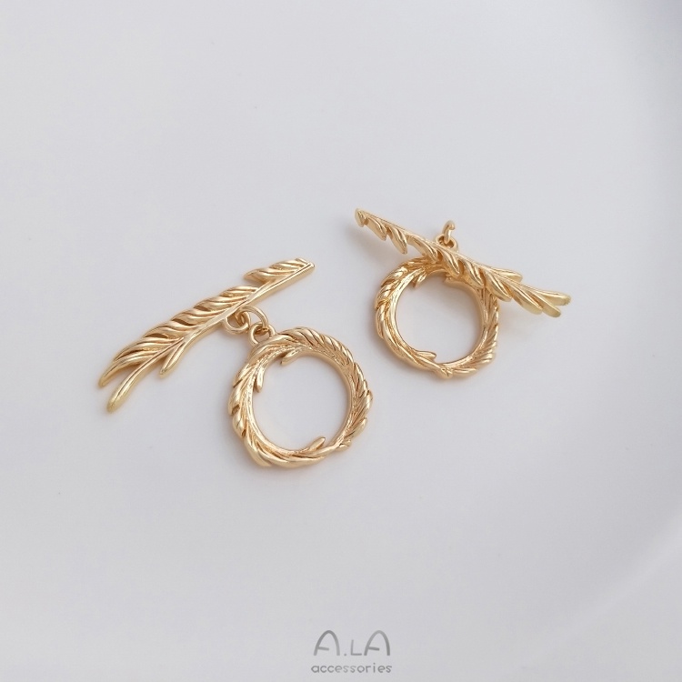 Ala---14K包金保色羽毛形時尚OT扣手工配件diy手鏈珍珠項鏈連接扣收尾扣 | 蝦皮購物