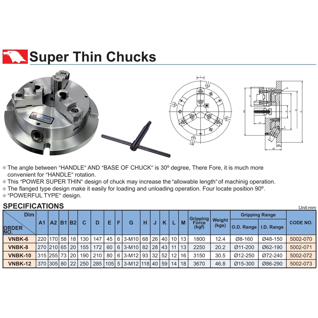 強力型超薄三爪夾頭 VNBK-6/VNBK-8/VNBK-10/VNBK-12 價格請來電或留言洽詢 | 蝦皮購物