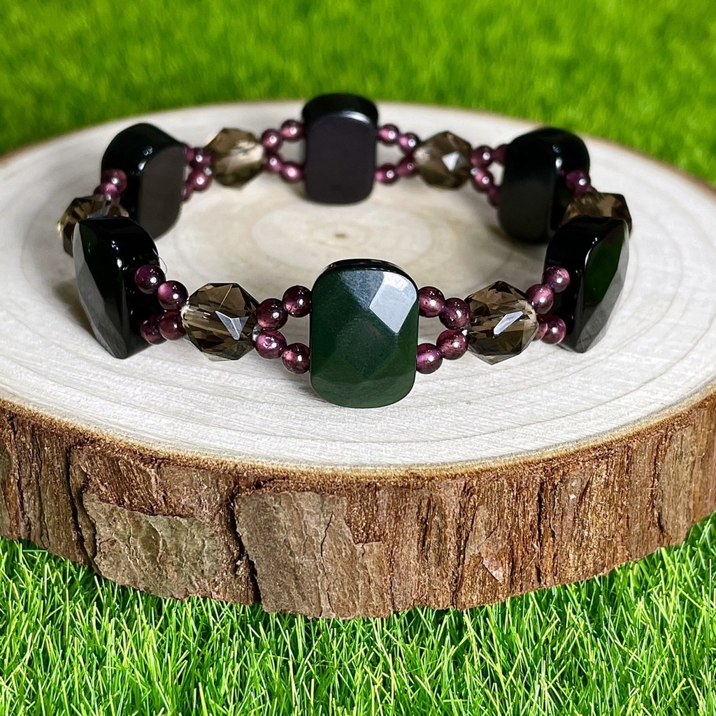 CS Crystal 編號34 避邪擋煞系列 - 彩虹黑曜石+墨水茶晶+紫牙烏石榴石設計款 | 蝦皮購物