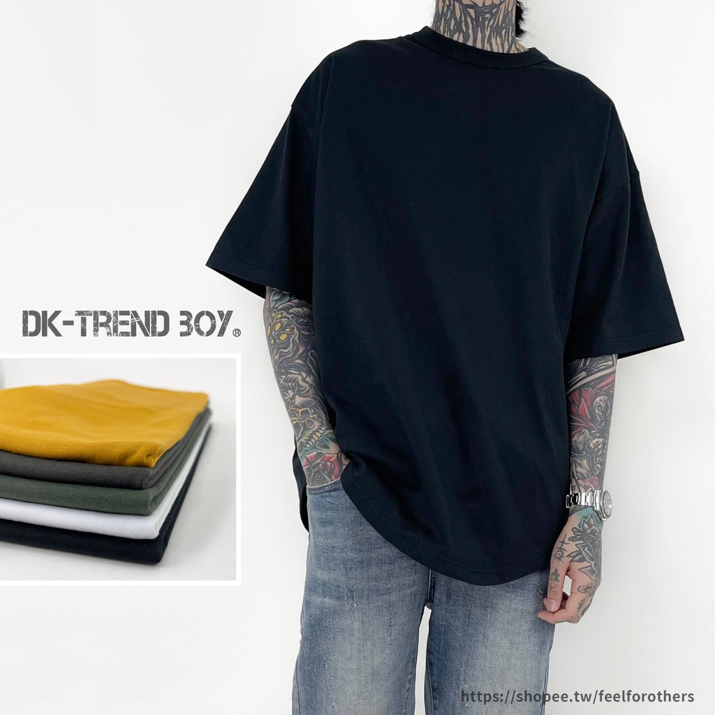 [DK-TREND BOY]韓國男女 超重磅 不激凸 純棉 基本經典 設計剪裁 落肩下擺圓弧短T 22102 | 蝦皮購物