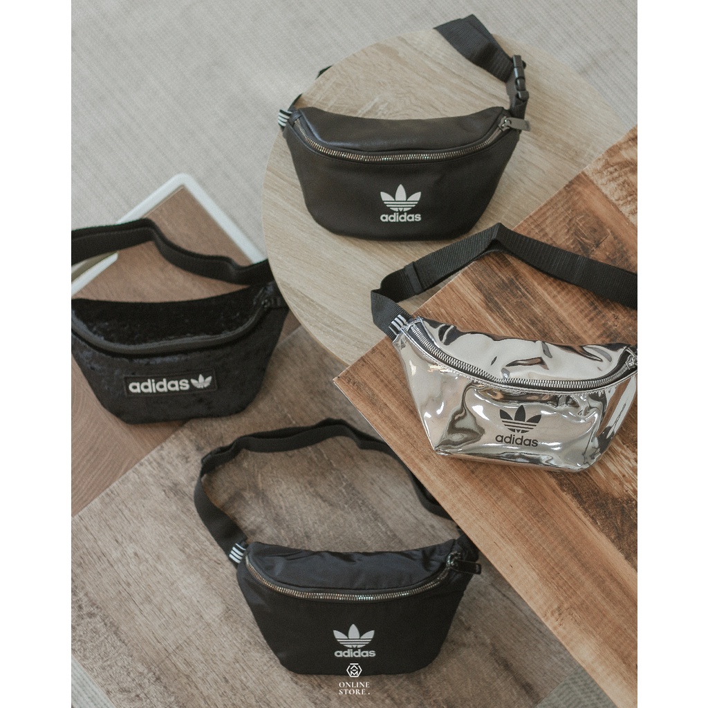 adidas Originals 愛迪達 腰包 肩包 斜背包 側背包 霹靂包 皮革包 三葉草 黑 白 鏡面銀 | 蝦皮購物