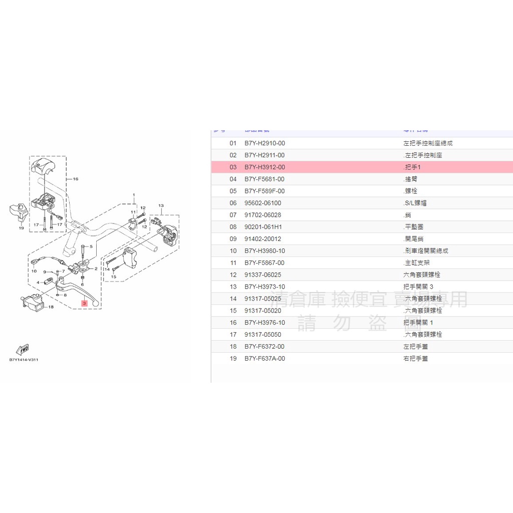 撿便宜料號 B7Y-H3912-00 YAMAHA 山葉原廠左把手 | 蝦皮購物
