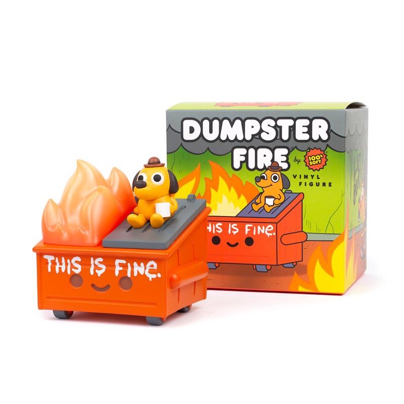 現貨 全新 盒玩 dumpster fire -This is fine dog meme 梗圖 可愛 狗 火 垃圾桶 | 蝦皮購物