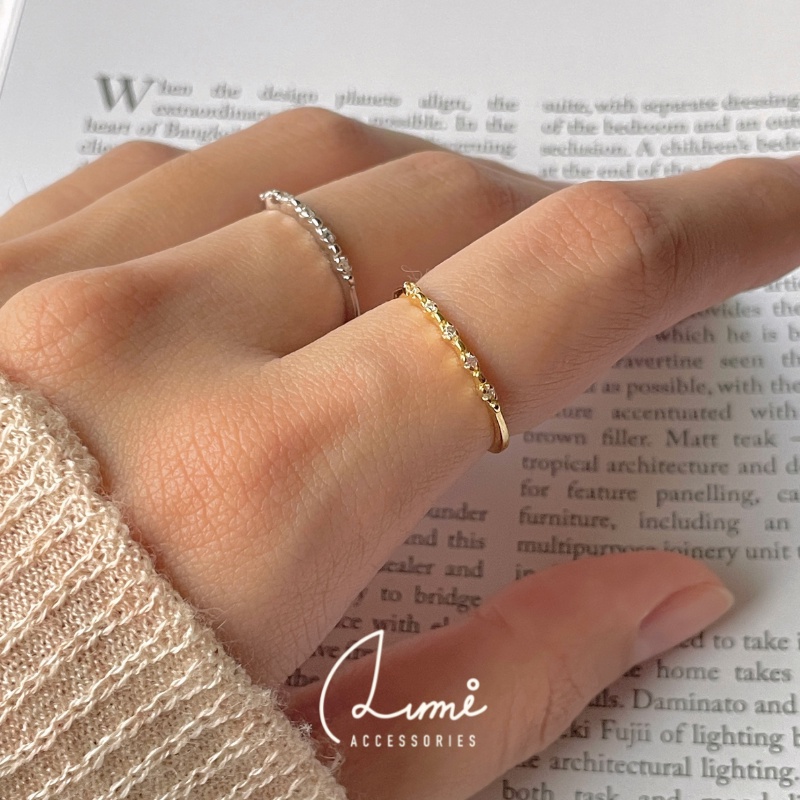 [ALUMI] 現貨-星辰｜S925純銀 鍍14K金 小排鑽戒指 開口戒 線戒 銀戒 飾品 純銀戒指 | 蝦皮購物