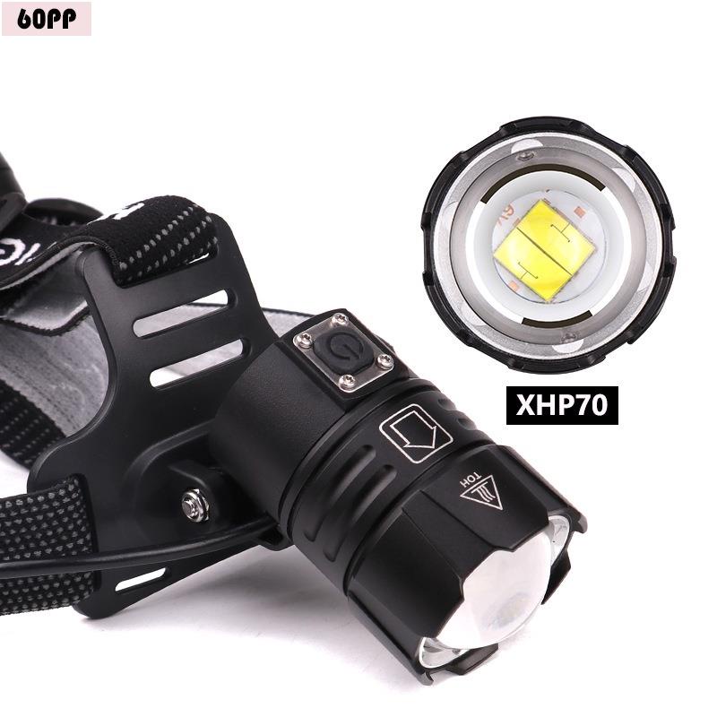 hgd【台灣熱銷】LED頭燈 XHP70伸縮變焦頭燈 USB充電電量顯示大透鏡強光頭燈 照明燈 聚光遠射 釣魚頭燈 | 蝦皮購物