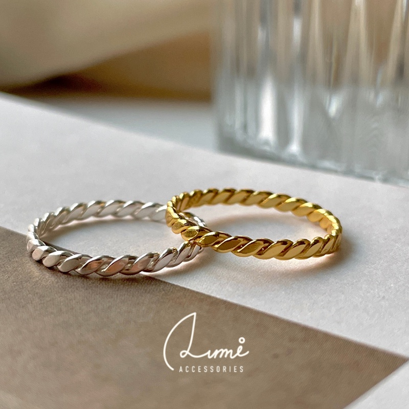 [ALUMI] 斜紋細戒｜S925純銀 鍍18K金 麻花斜紋 閉口戒 戒指 線戒 飾品 純銀戒指 | 蝦皮購物