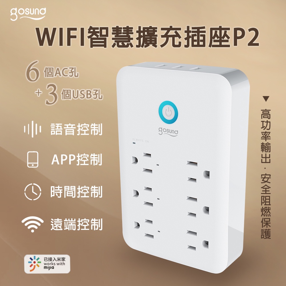Gosund WIFI智能擴充插座 P2 臺灣版 酷客 九合一多功能壁式插頭 米家APP 支援小愛音箱⦿ | 蝦皮購物