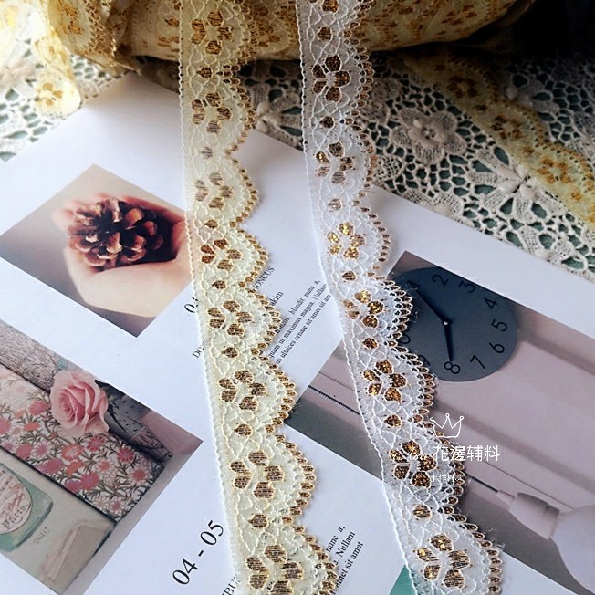 《iAsa愛莎の》手作材料 寬3cm金線無彈力蕾絲花邊diy蝴蝶結娃娃衣包裝花束材料 | 蝦皮購物