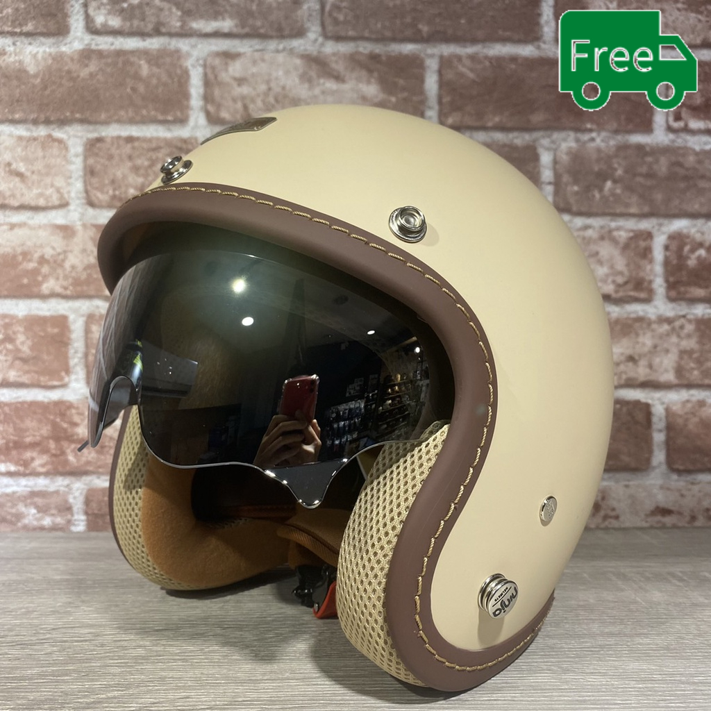 【台北新莊安全帽】🔥免運🔥 華泰 KK 806A+ 醺砂(法式奶茶) 電鍍內藏墨鏡 騎士帽 全可拆 | 蝦皮購物