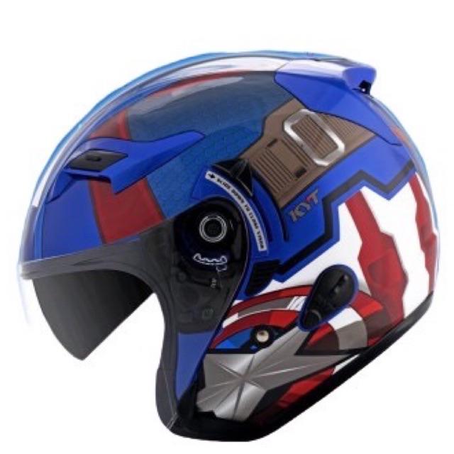 🎉 送電鍍片 KYT VO鋼鐵人美國隊長 蜘蛛人 3/4半罩安全帽 雙鏡片 漫威系列 | 蝦皮購物