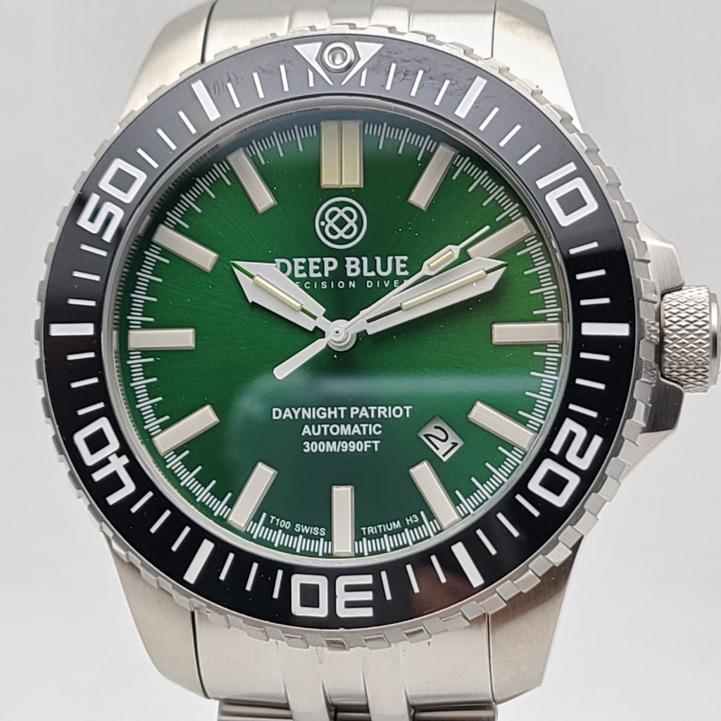 DEEPBLUE愛國者系列爆亮T100氚氣燈管潛水錶綠面黑圈綠色燈管 | 蝦皮購物