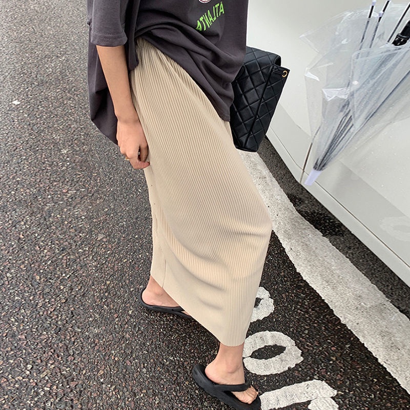 【PixiePop】超級百搭款 胖MM特大尺碼150公斤高腰中長款冰絲半身裙女夏季寬鬆休閒直筒包臂裙 | 蝦皮購物