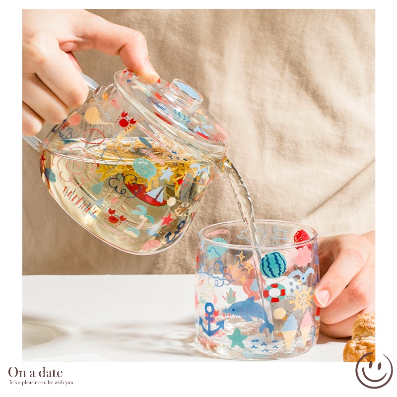 CYBIL HOME 玻璃茶壺 煮茶壺 花茶壺 燒水壺 西瓜天氣系列高硼硅帶茶隔玻璃茶壺套裝 茶杯 燒水壺 玻璃壺 咖啡 | 蝦皮購物