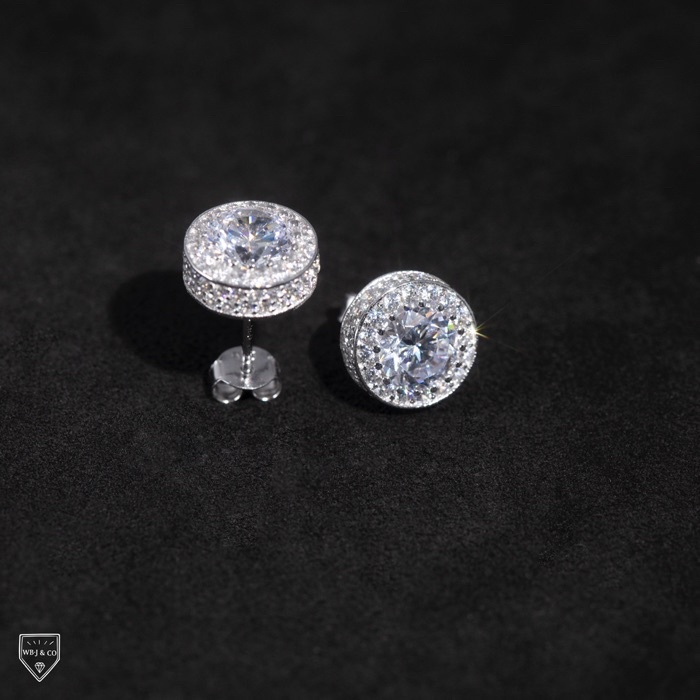 WBJ訂製珠寶 群鑲滿鑽耳釘 925純銀 耳環 鑽石耳環 電鍍18K真白金 黃金 | 免費保養 | 可戴洗澡 | 蝦皮購物