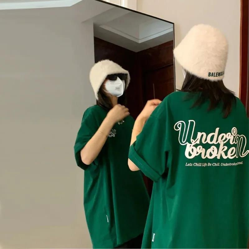 CHAOO 棉t 女生t恤 短袖 美式復古上衣 oversize 綠色上衣 下半身失蹤 女生上衣 夏天衣服 ins | 蝦皮購物