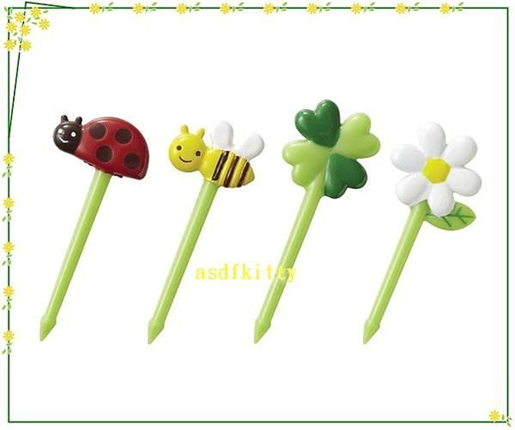 asdfkitty*日本msa小花小瓢蟲小蜜蜂幸運草食物叉/水果插-三明治叉-便當裝飾叉-正版商品 | 蝦皮購物