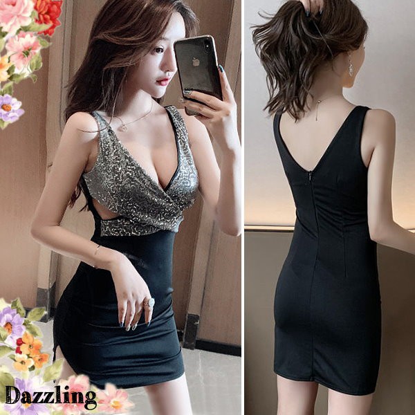 【台灣現貨~當天寄】0F03-267 性感低胸深V領交疊帶腰鏤空包臀亮片小禮服 大胸可穿棉花糖女孩 派對晚會泫雅網紅直播 | 蝦皮購物